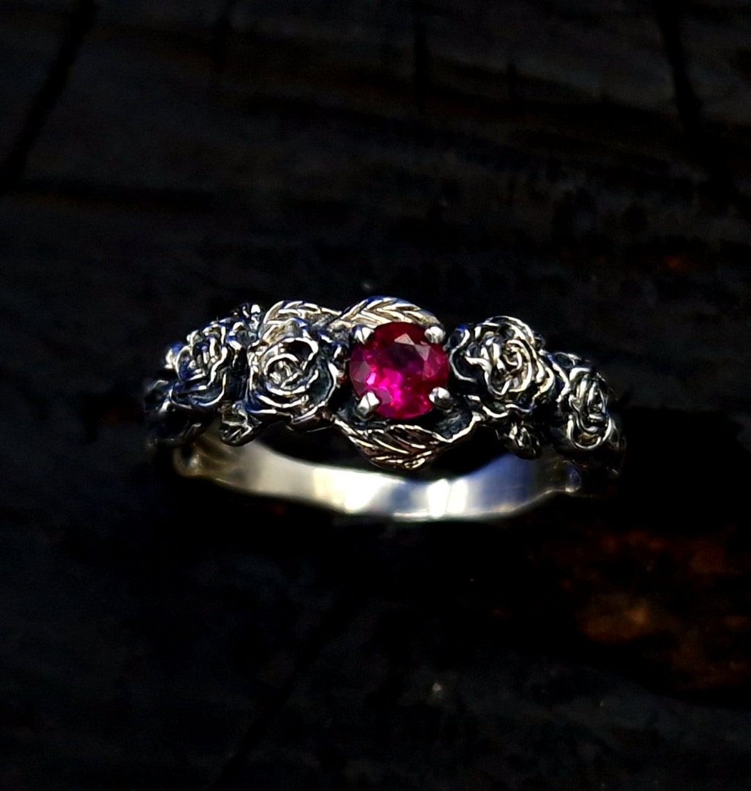 Unique Ruby Ring, Dainty Branch and Leaves Ruby Ring, Flower on the ...