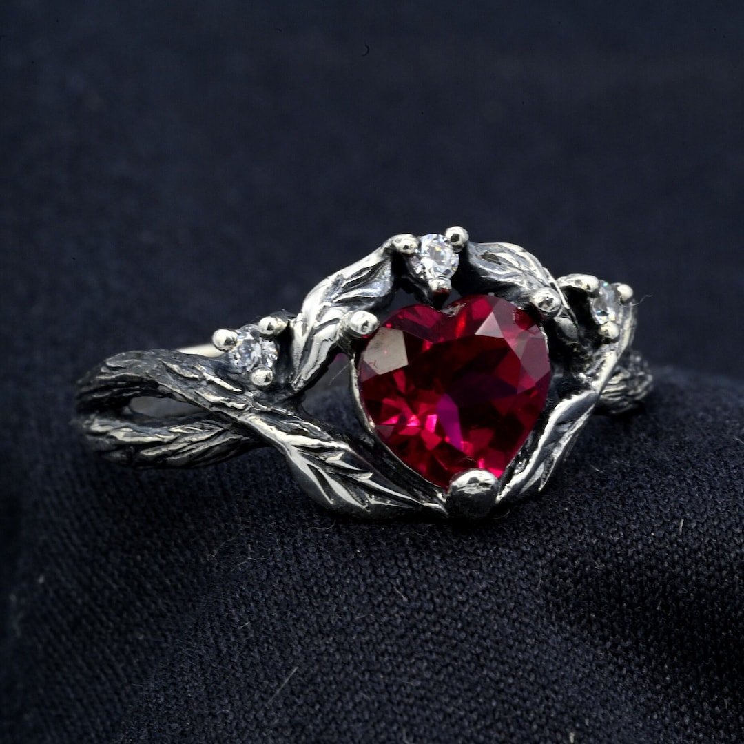 Unique Ruby Ring, Dainty Branch and Leaves Ruby Ring, Flower on the ...