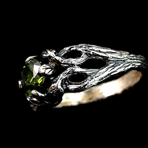 Elven Peridot Wedding Ring, Elven Engagement Ring, Dark Elven Silver ...