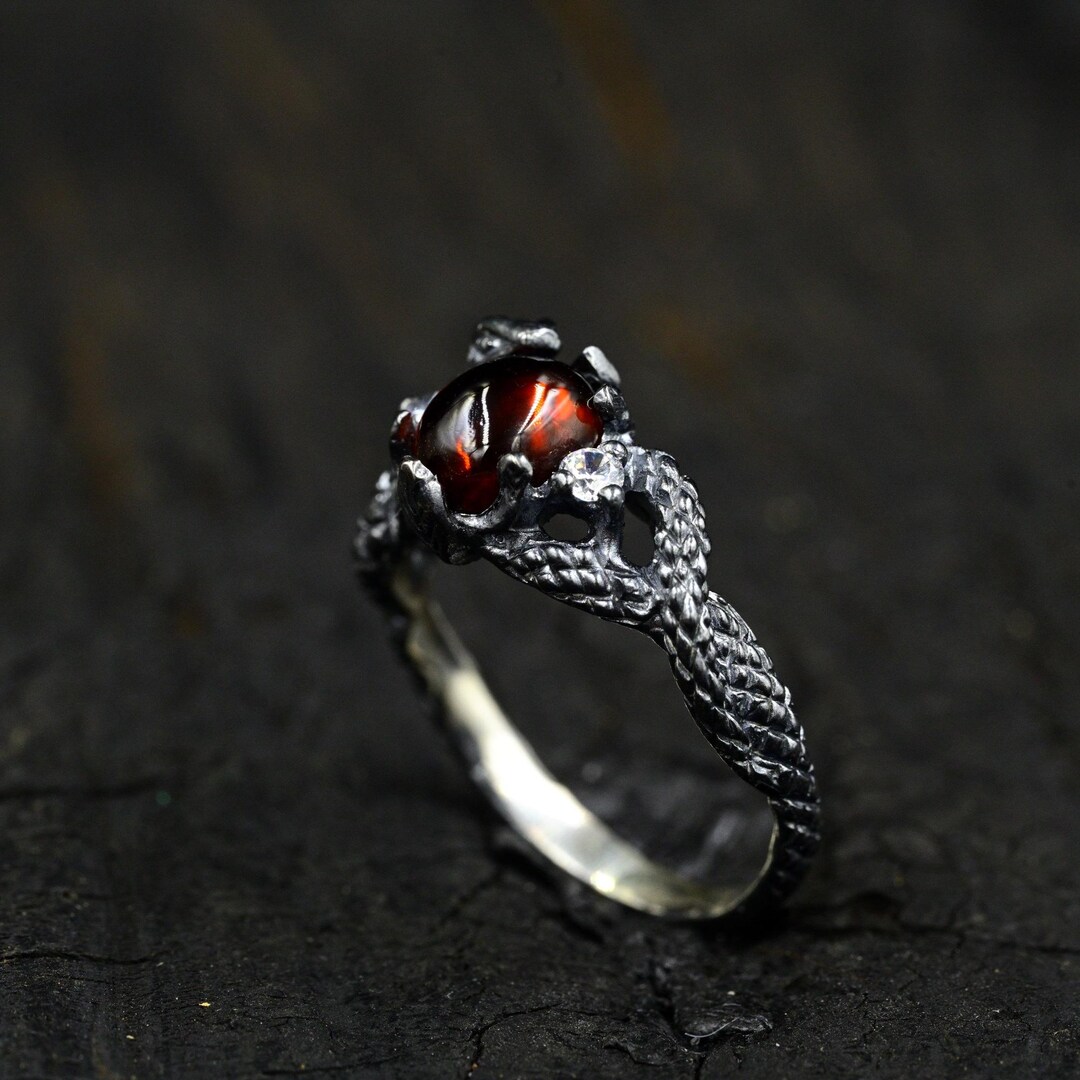 Sterling Silver Garnet Snake Ring - Large Goth Serpent Ring Serpents of ...
