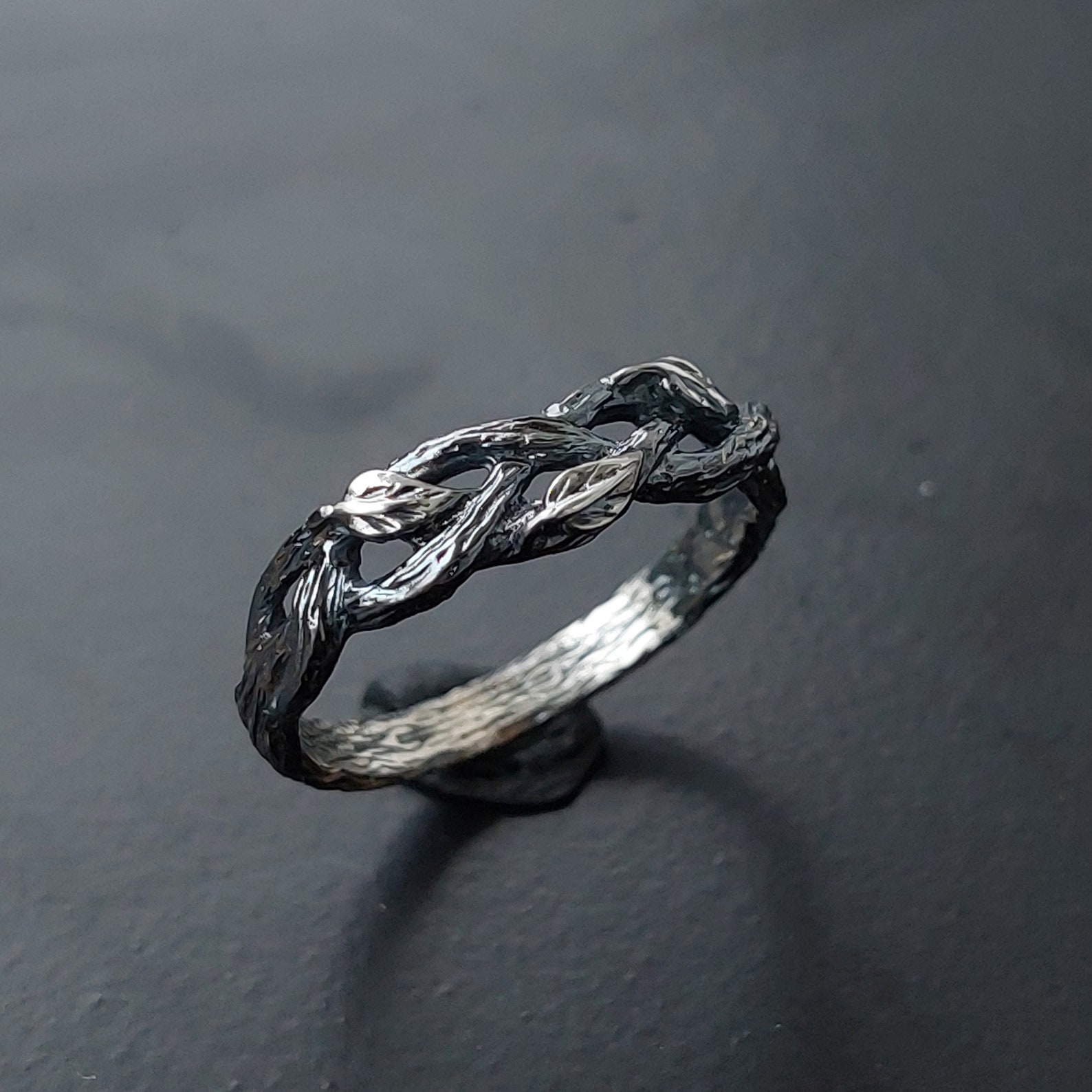 Elven Wedding Ring Elven Engagement Ring Dark Elven Silver - Etsy