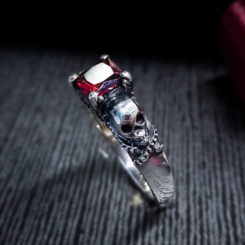 Ruby Round Gem Sterling Silver Gothic Skull Engagement Ring - Etsy