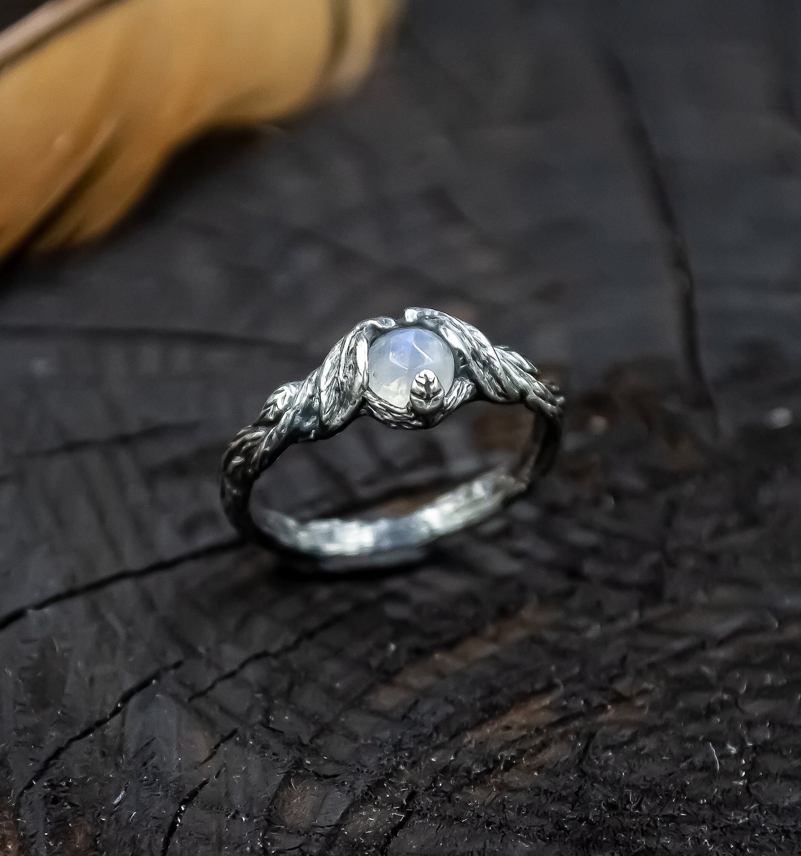 Dark Elven Silver Natural Stone Engagement Ring Elven Ring of - Etsy