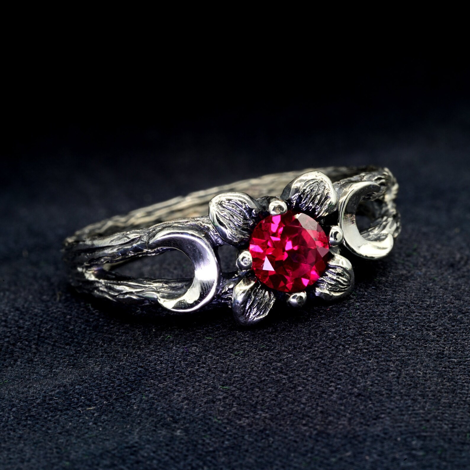 Moon Ring Sterling Silver, Ruby Ring, Ruby Jewelry, Engagement Ring ...