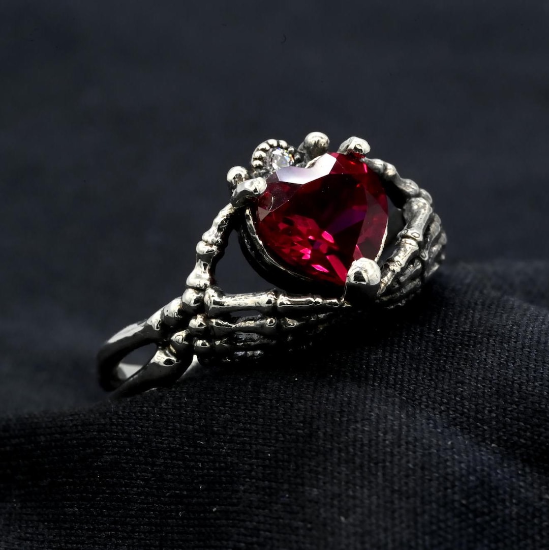 Sterling Silver Ruby Gothic Ring, Gothic Engagement Ring, Goth Promise ...