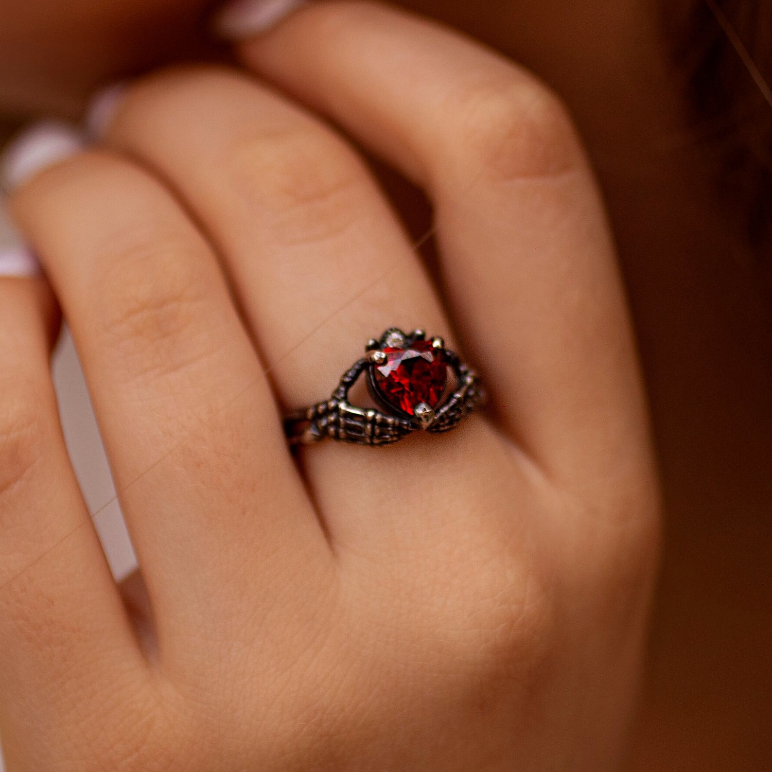 Love to Death Black Onyx Skeleton Ring — 925 Sterling Silver Gothic ...