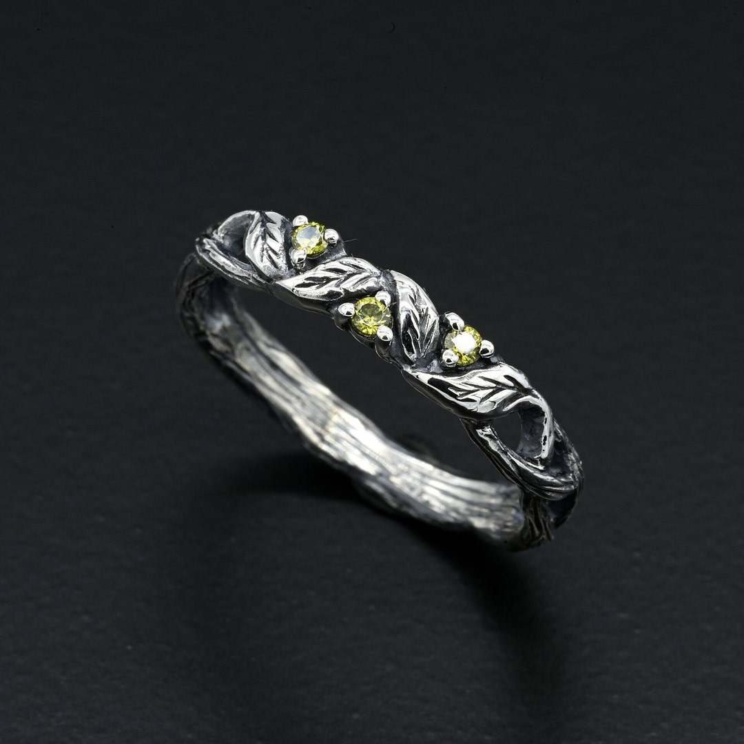 Unique Peridot Ring, Dainty Branch and Leaves Peridot Ring, Leaves on ...