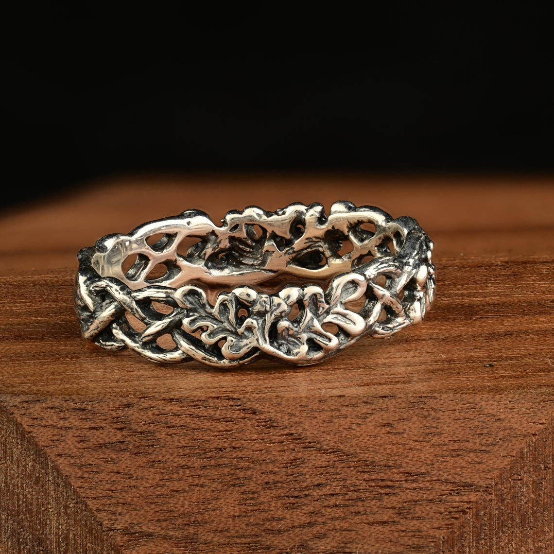 Sterling Silver Leaf Pattern Ring, Boho Nature-inspired Jewelry for ...