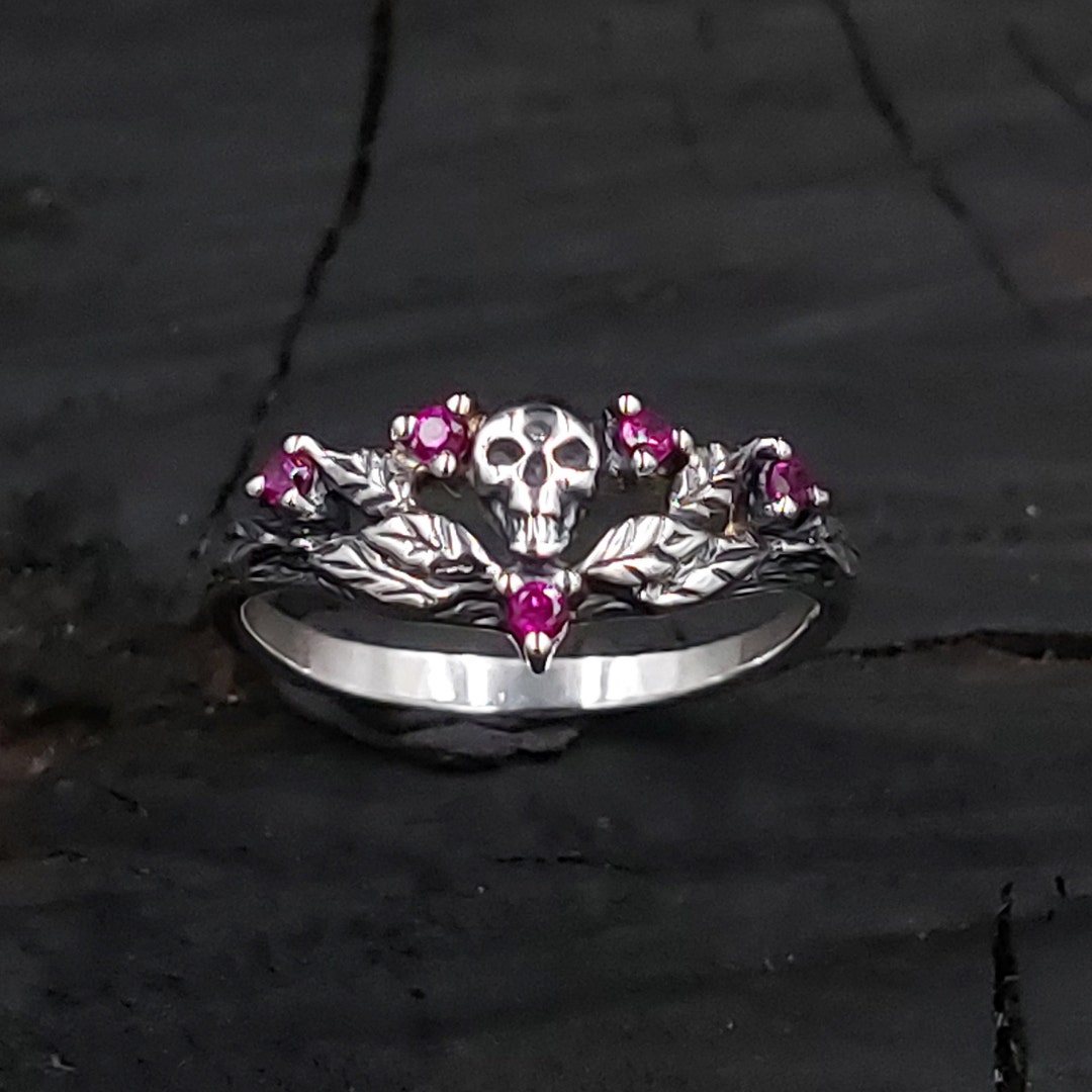 Sterling Silver Dark Gothic Skull Engagement Ring, Skull Engagement ...