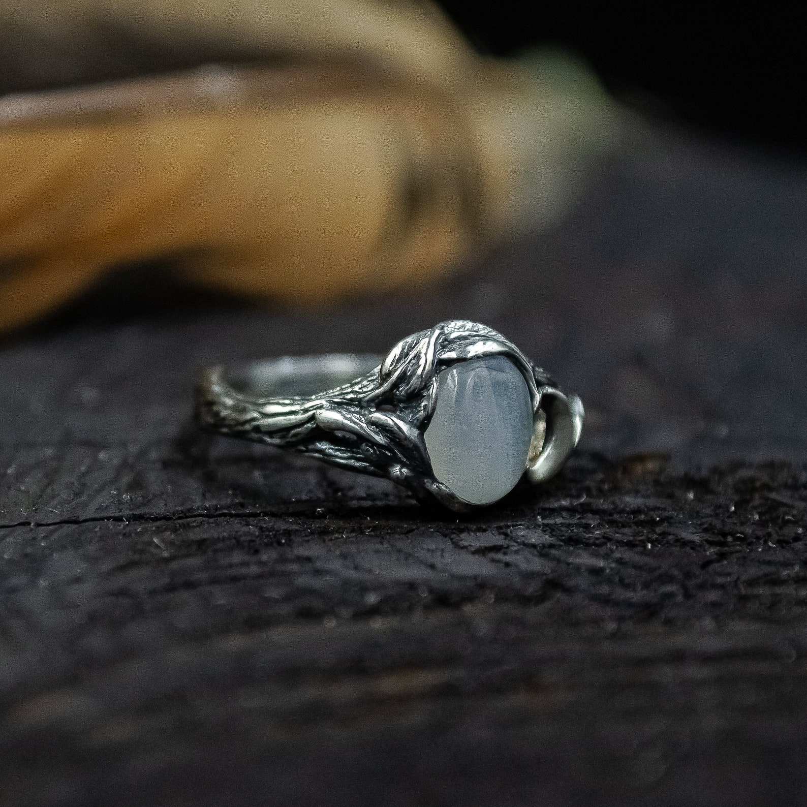 Silver Gothic Ring Moonstone Elven Ring Witch Ring Elven - Etsy