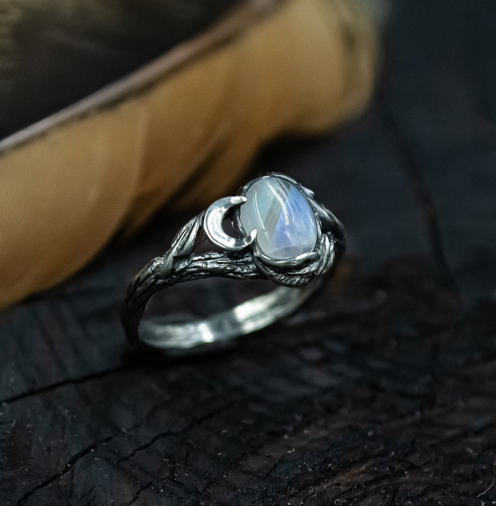 Silver Gothic Moonstone Ring | Elven Witch Jewelry, Fantasy, Woodland ...