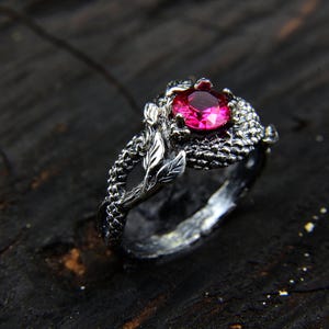 Handcrafted Forest Ruby Dragon Scale Silver Ring - Unique Fantasy ...