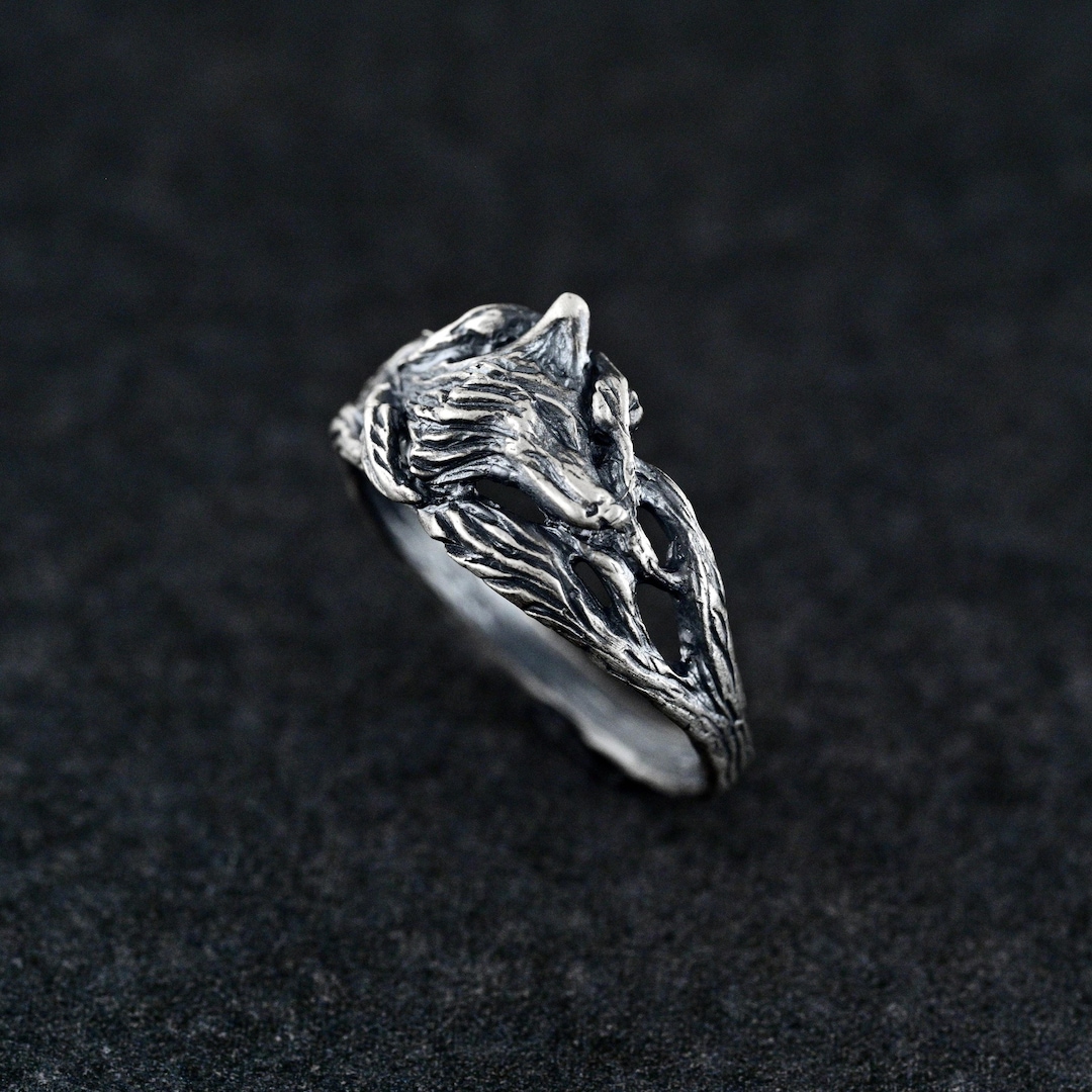 Sterling Silver Fox Ring, Handmade Nordic Jewelry, Celtic Fox Band ...