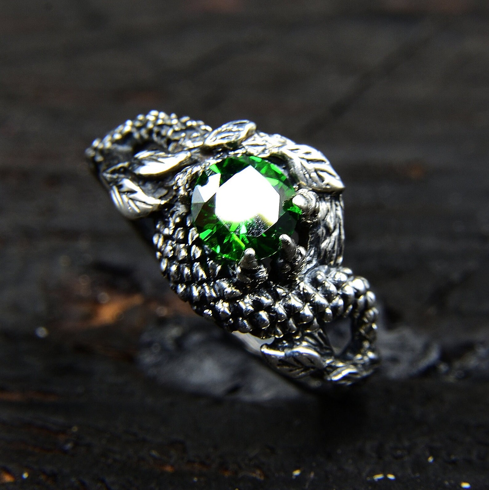 Green Dragon Ring, Emerald Engagement Ring, Nature Inspired Engagement ...