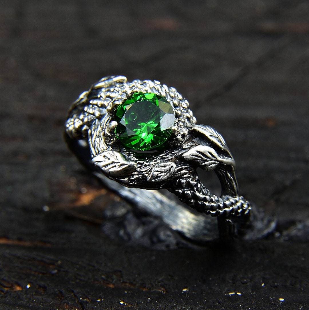 Green Dragon Ring, Emerald Engagement Ring, Nature Inspired Engagement ...