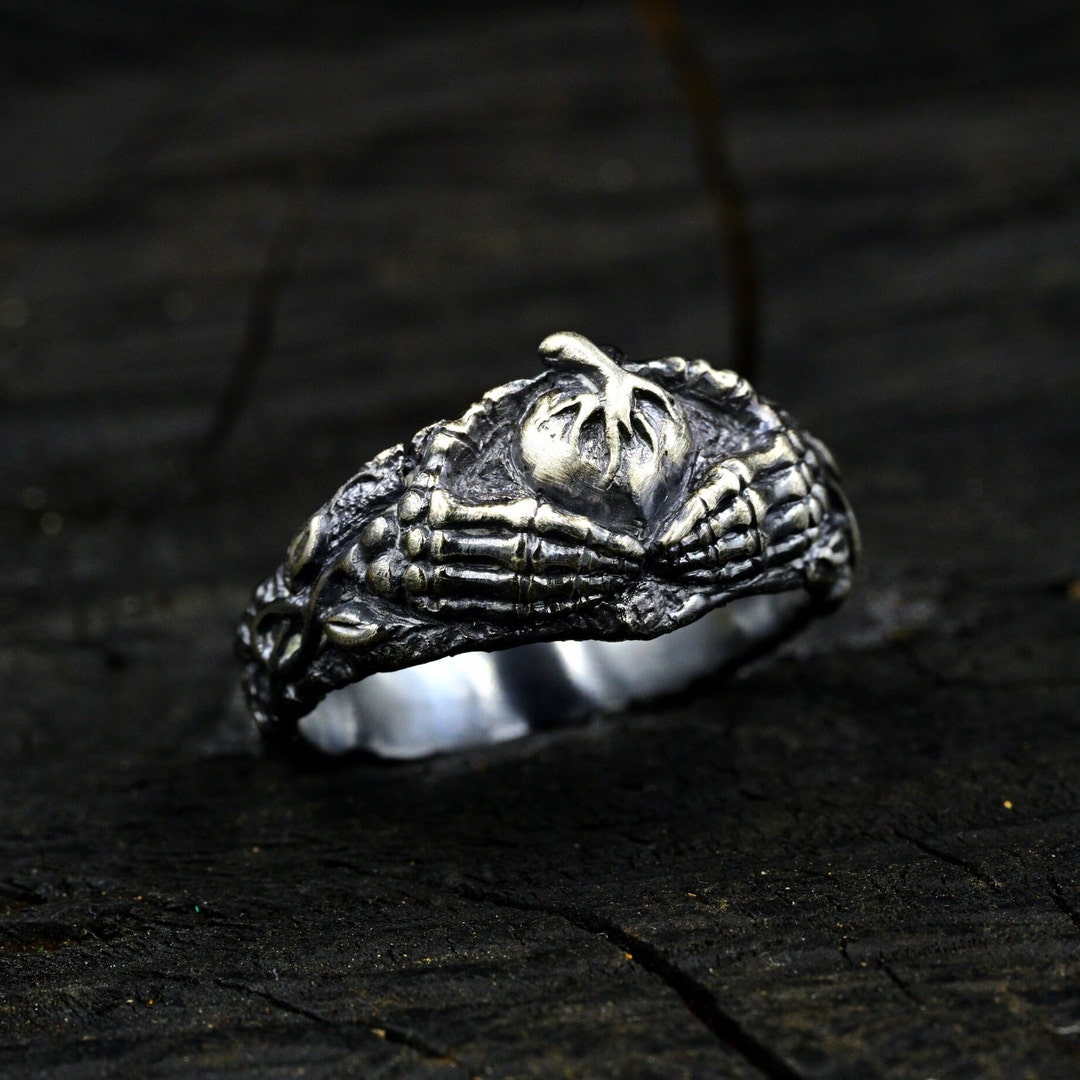 Sterling Silver Dark Gothic Ring, Gothic Engagement Ring, Goth Promise ...