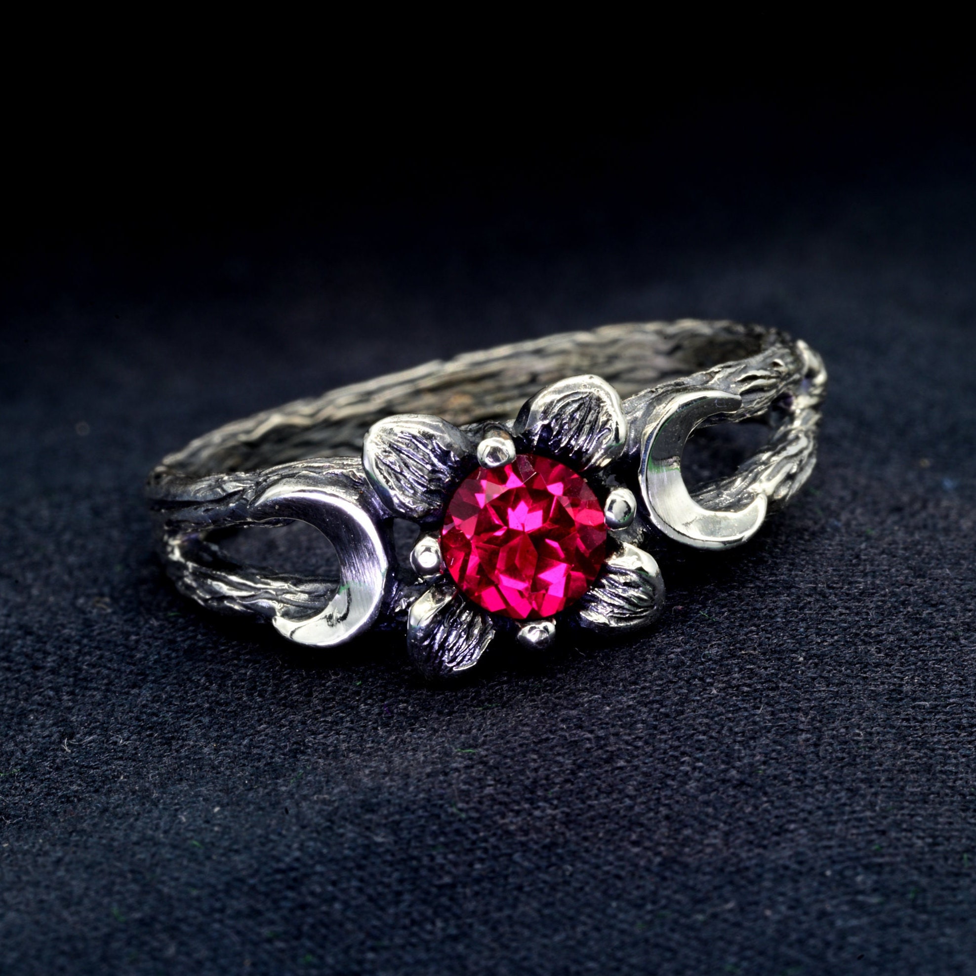 Moon Ring Sterling Silver, Ruby Ring, Ruby Jewelry, Engagement Ring ...