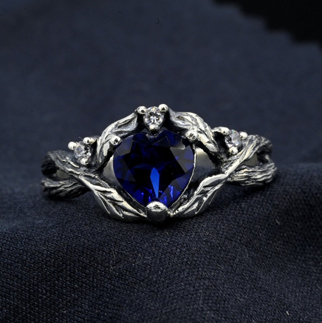 Unique Sapphire Ring, Dainty Branch and Leaves Sapphire Ring, Flower on ...
