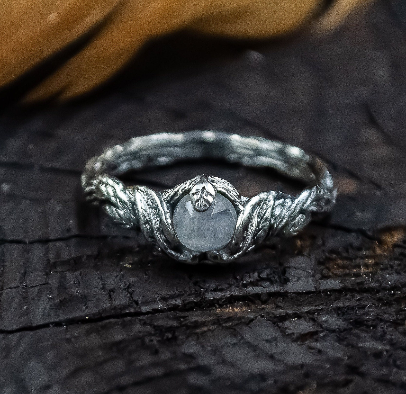 Dark Elven Silver Natural Stone Engagement Ring Elven Ring of - Etsy