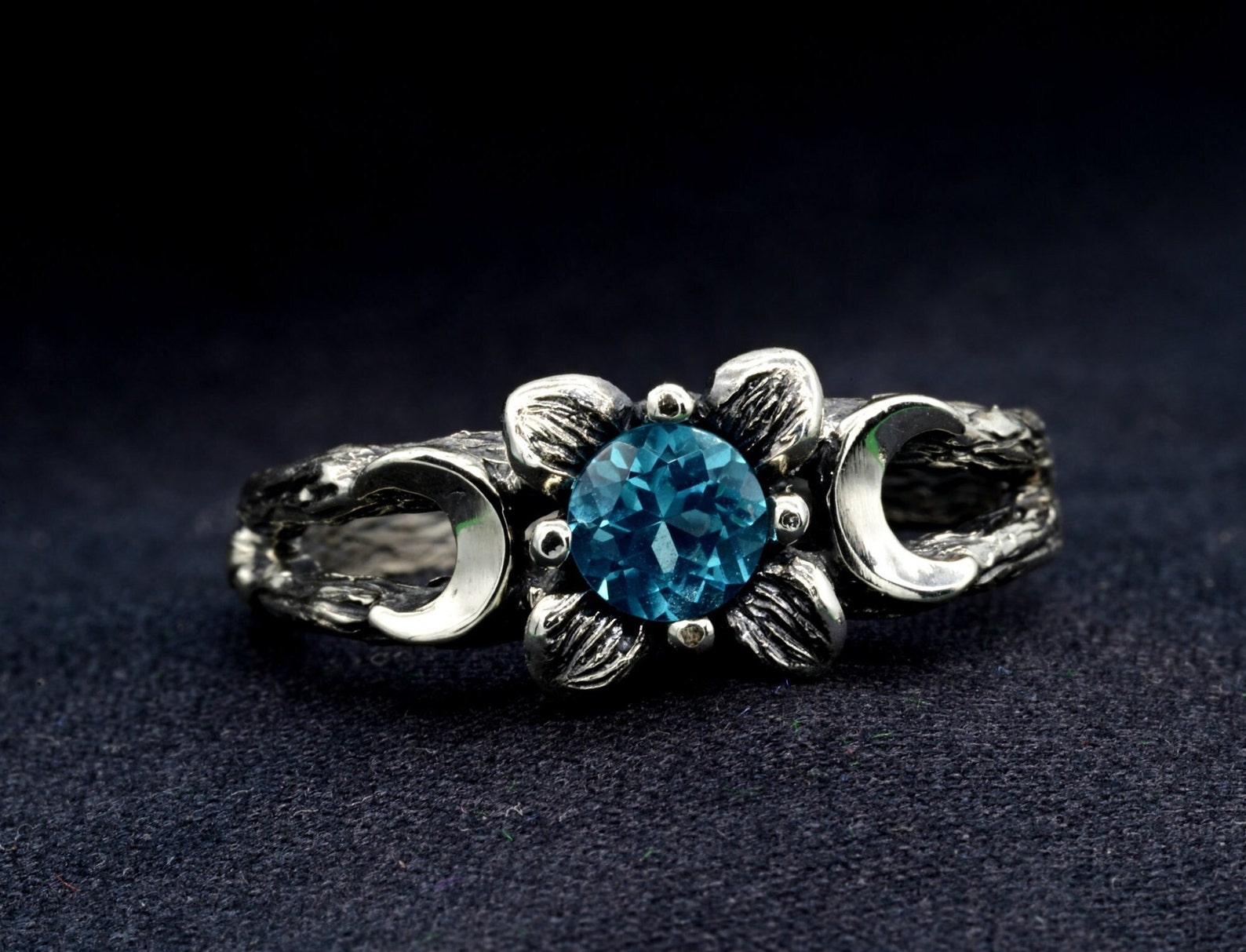 Mysterious Hecate and Topaz Ring - Ethereal Floral Moon Ring for ...
