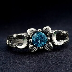 Mysterious Hecate and Topaz Ring - Ethereal Floral Moon Ring for ...