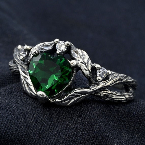 Unique Emerald Ring Dainty Branch and Leaves Emerald Ring Flower on the Twig Ring Wild Emerald Ring Unusual Engagement Ring for Her Etsy