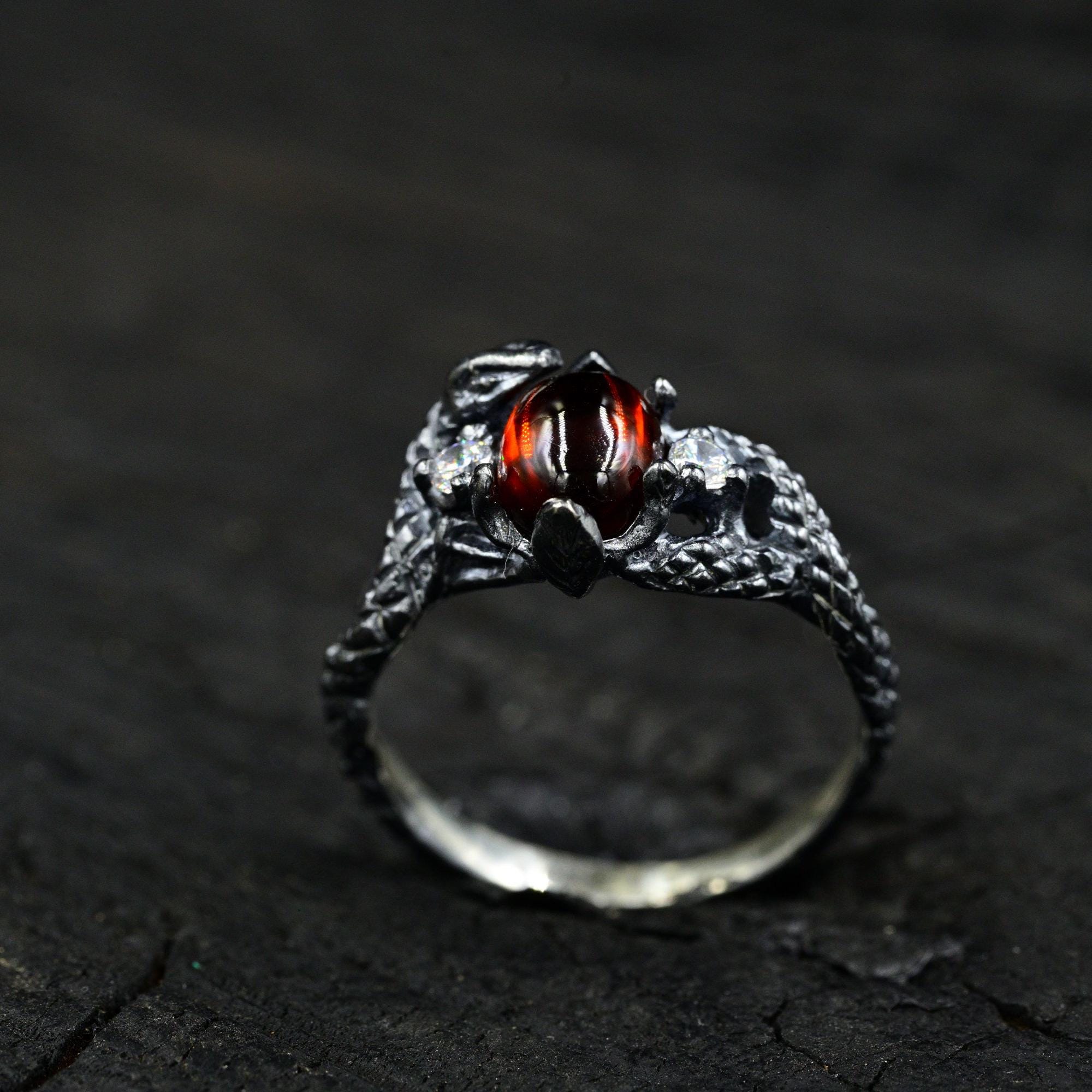 Sterling Silver Garnet Snake Ring - Large Goth Serpent Ring Serpents of ...