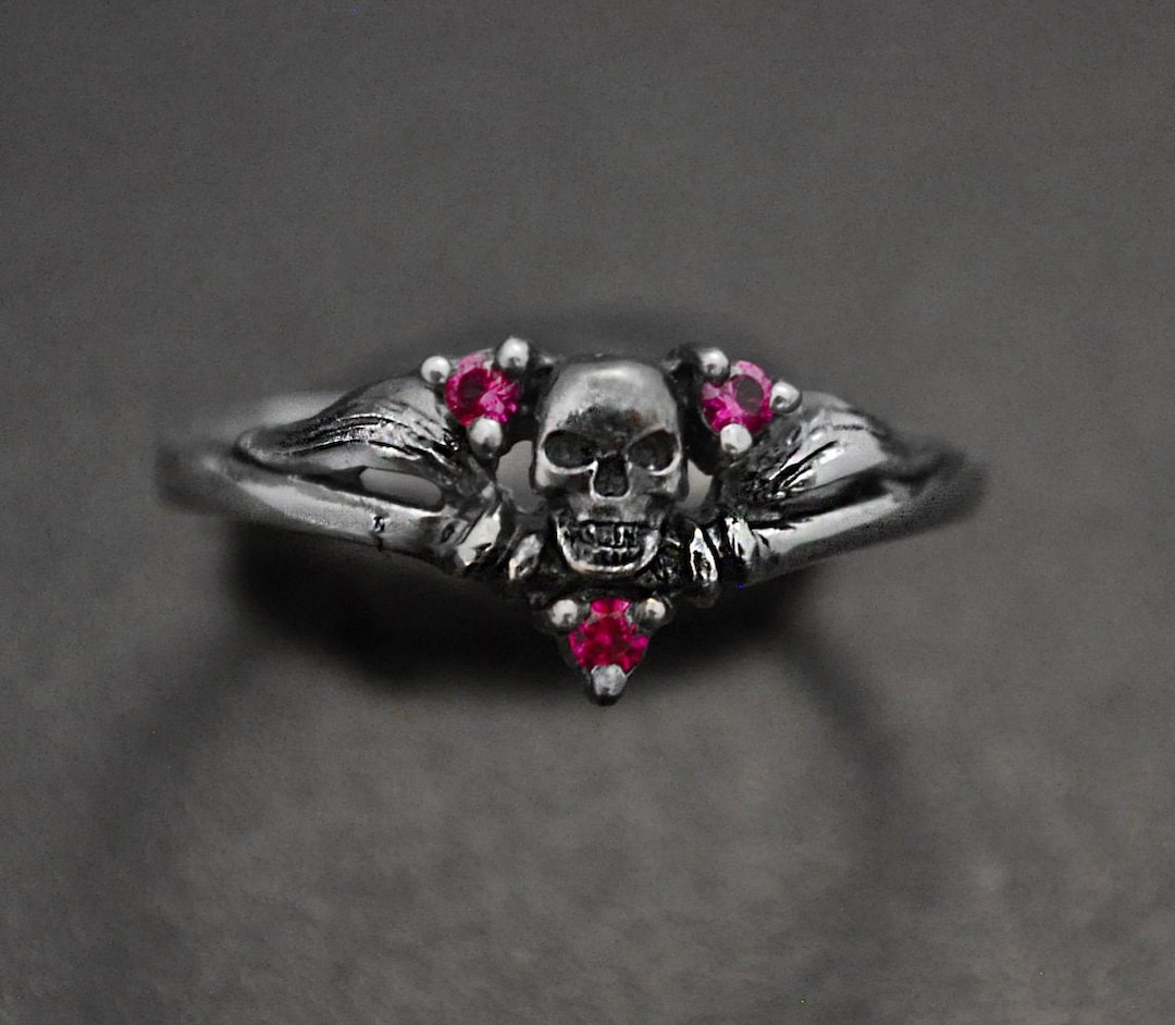 Sterling Silver Dark Gothic Skull Engagement Ring - Skull Engagement ...