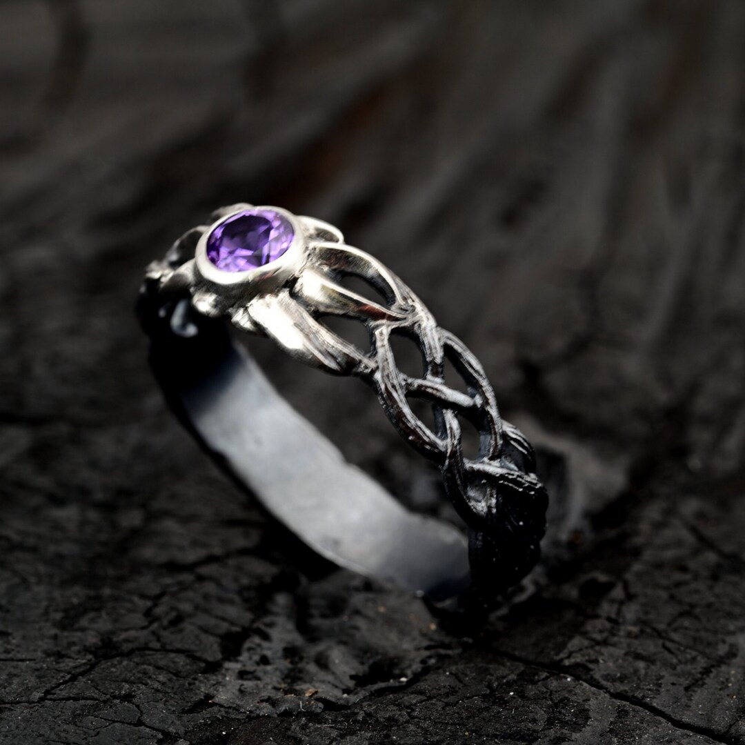 Handcrafted Silver Sun Ring With Amethyst - Celestial Statement Jewelry ...