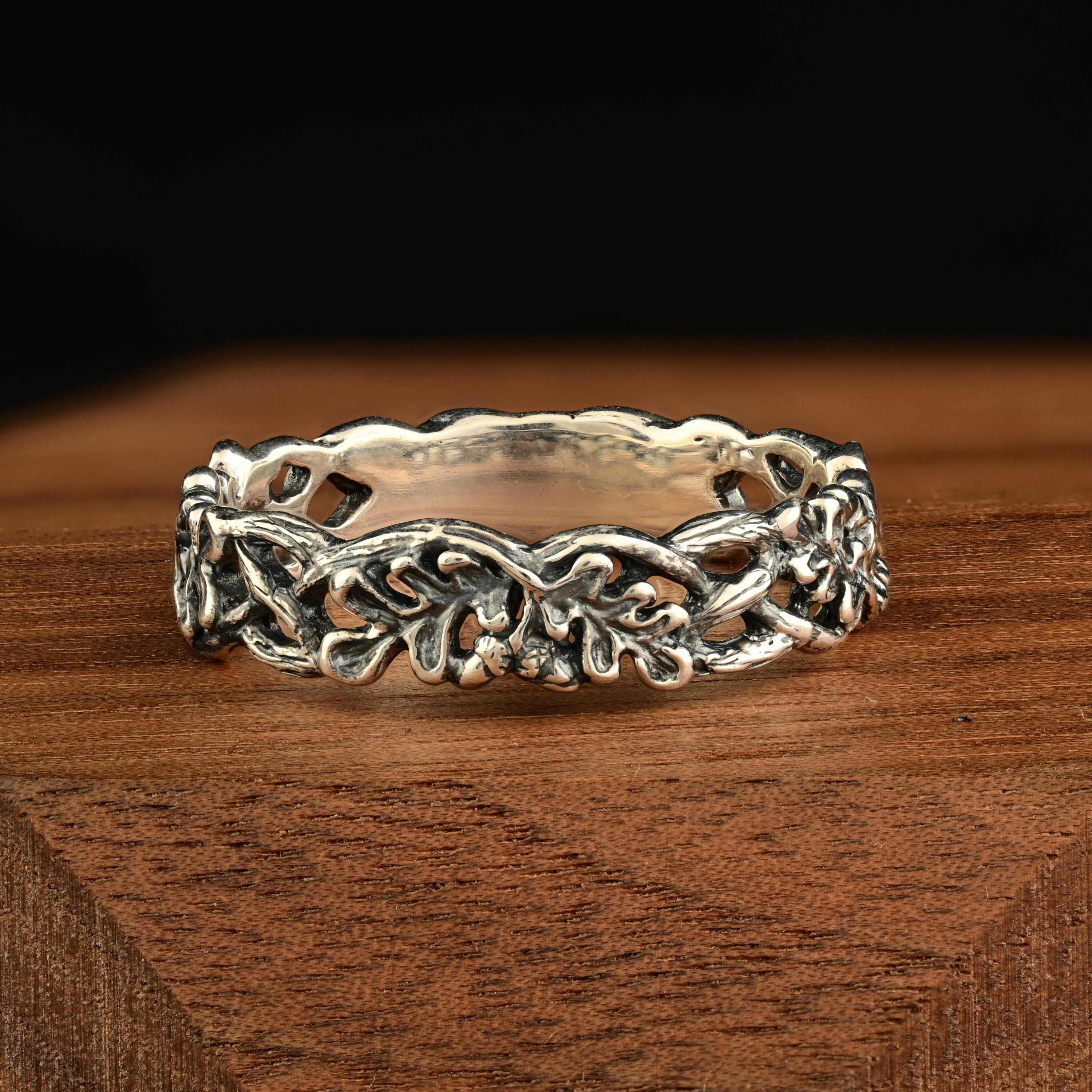 Sterling Silver Leaf Pattern Ring, Boho Nature-inspired Jewelry for ...