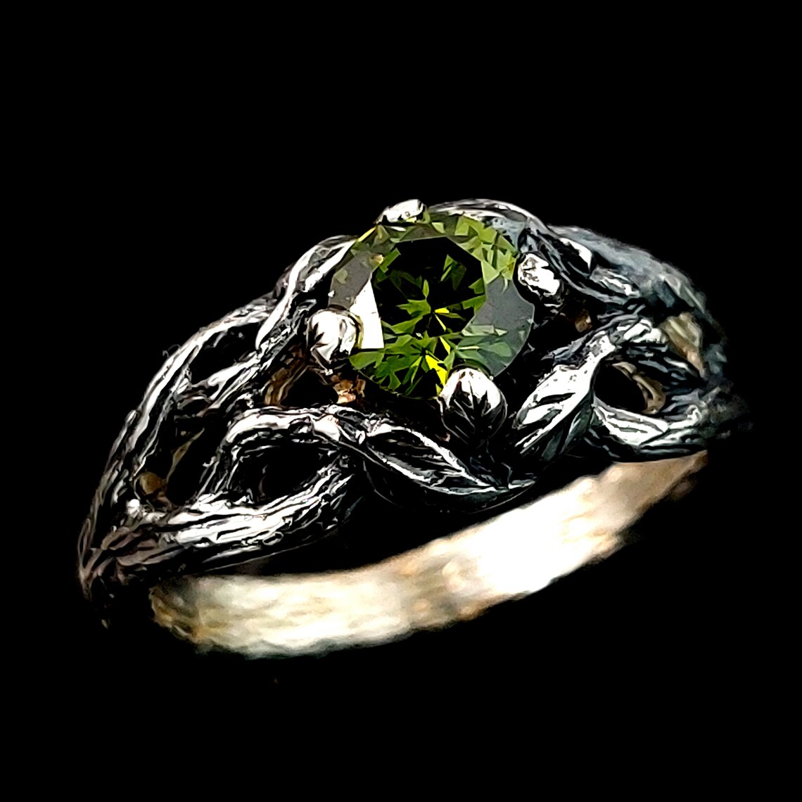 Unique Peridot Ring Dainty Branch and Leaves Peridot Ring - Etsy