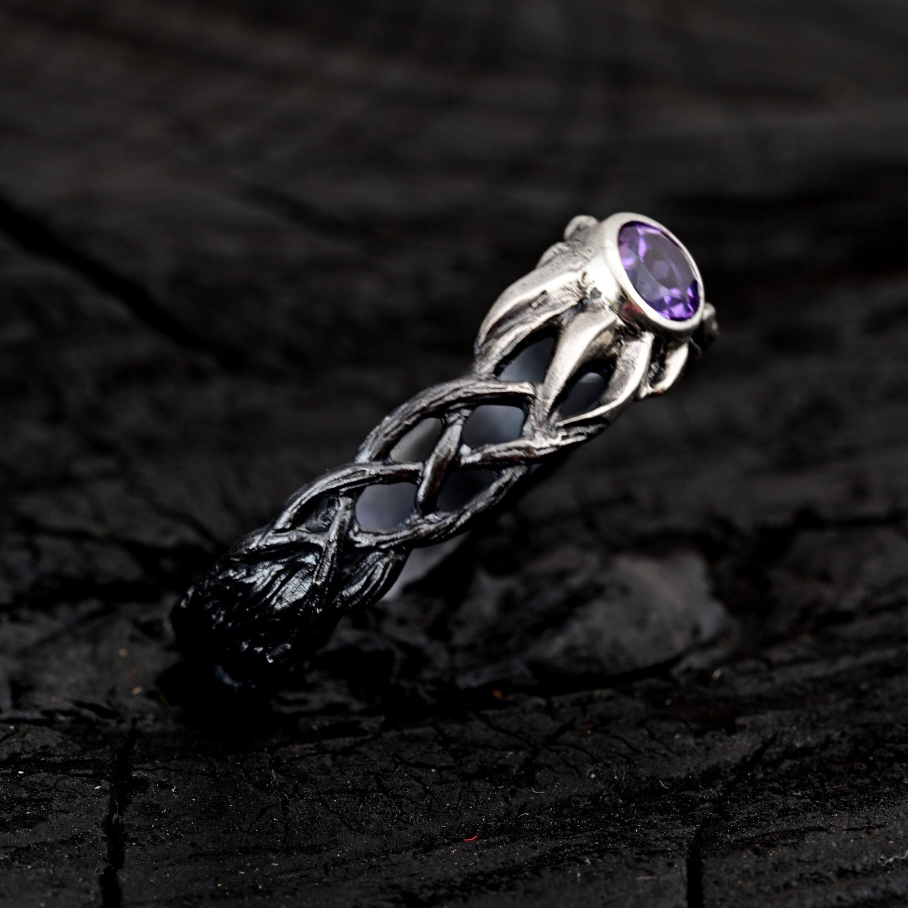 Handcrafted Silver Sun Ring With Amethyst - Celestial Statement Jewelry ...