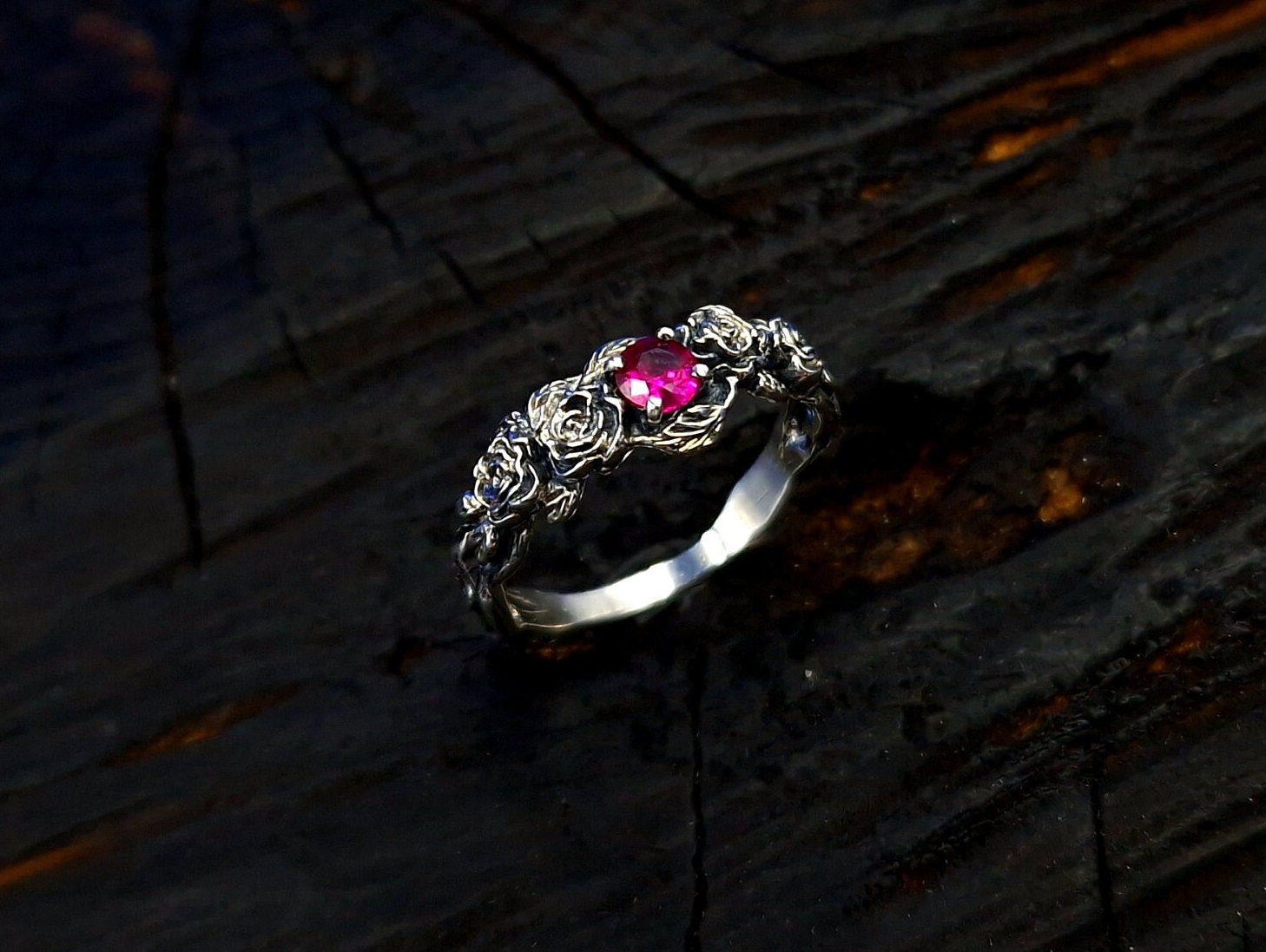 Unique Ruby Ring, Dainty Branch and Leaves Ruby Ring, Flower on the ...
