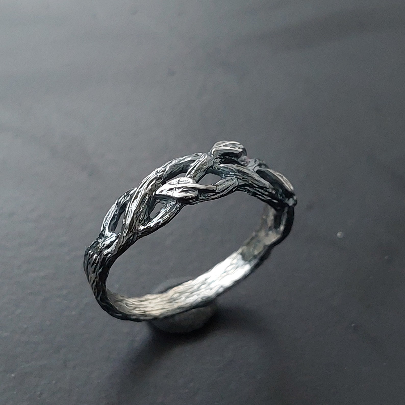 Elven Wedding Ring, Elven Engagement Ring, Dark Elven Silver Natural ...