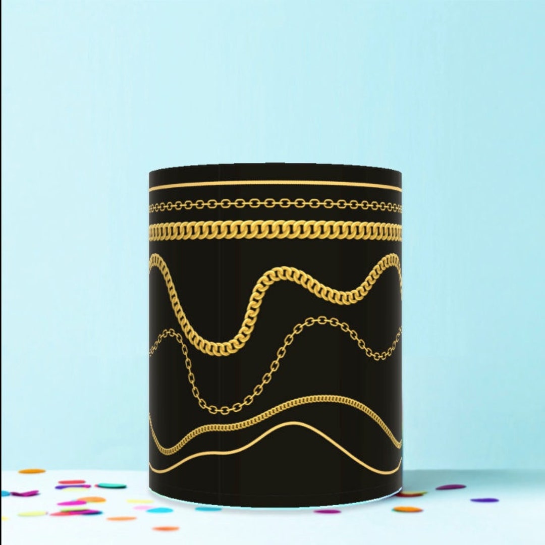 Black and Gold Chain Effect Wrap Around Edible Cake Topper Icing Sheet ...