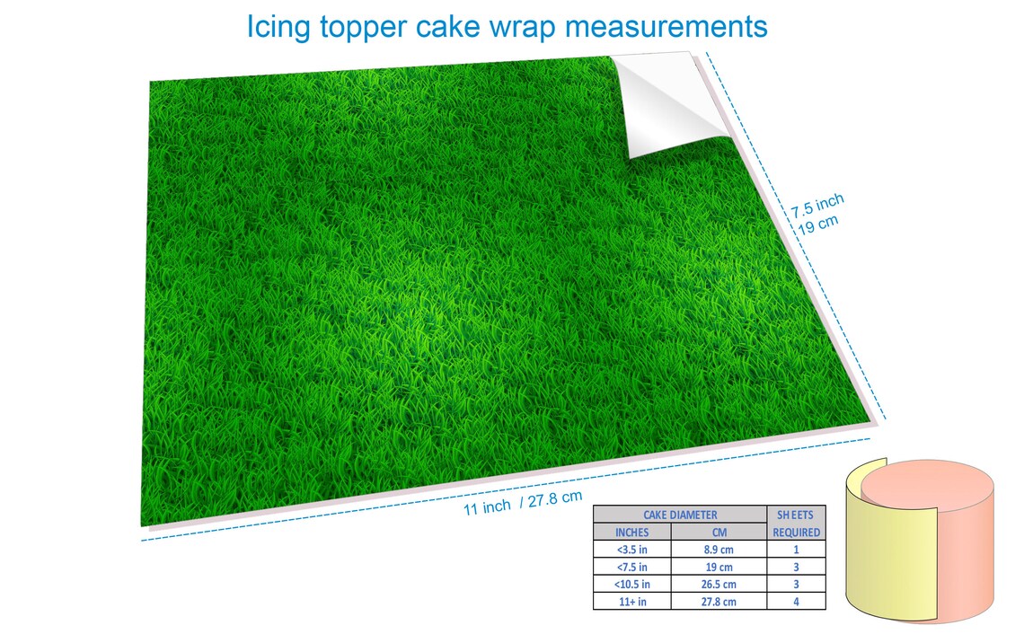 Grass Lawn Effect Print Seamless Wrap Around Edible Cake Topper Icing ...