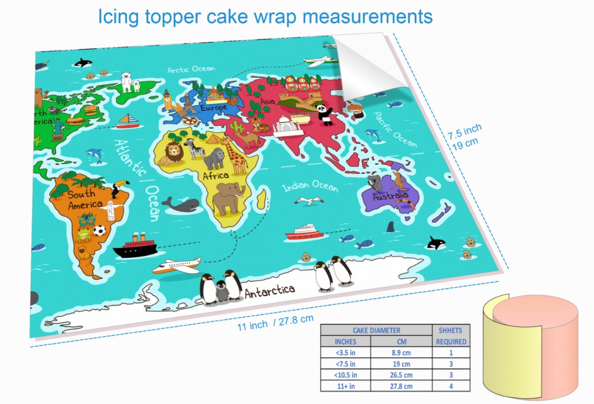 World Map Print Wrap Around Edible Cake Topper Icing Sheet - Etsy