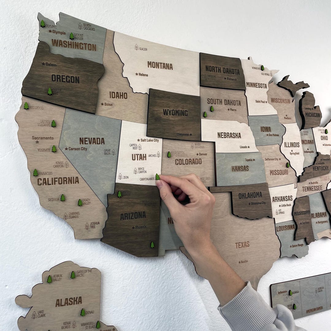 US National Parks Map Wood USA Map Pushpin Map Wall Art Wood Map Custom ...