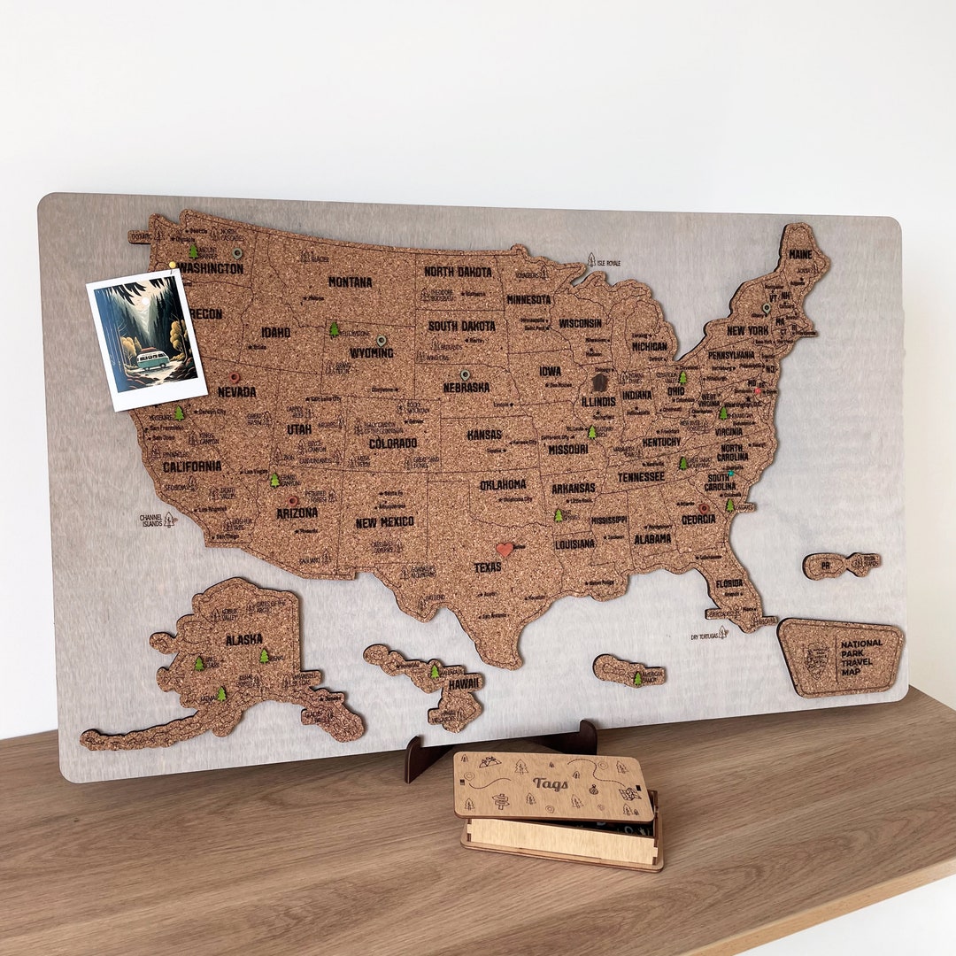 Push Pin USA Map National Parks Map Travel Map Apartment Decor US Map ...