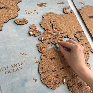 Wood World Map Cork Board World Map Push Pin Map Wall Decor Wall Art ...
