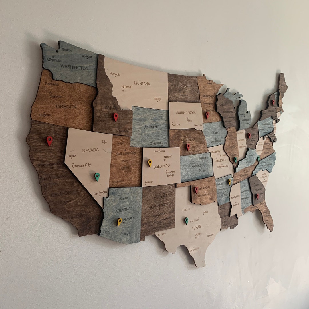 Wooden US Map United States Map Wall Art US Map Push Pin Map - Etsy