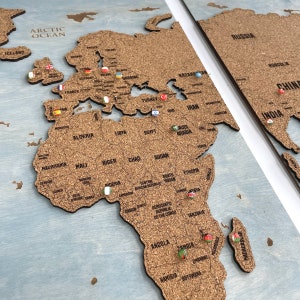 Wood World Map Cork Board World Map Push Pin Map Wall Decor Wall Art ...