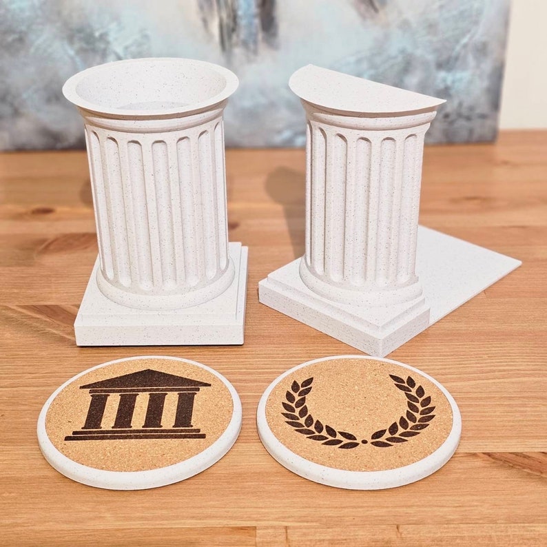 Greek / Roman Bookend, Penholder and Coaster Set: Complete Ancient Cultural Decor Set, Desk ...