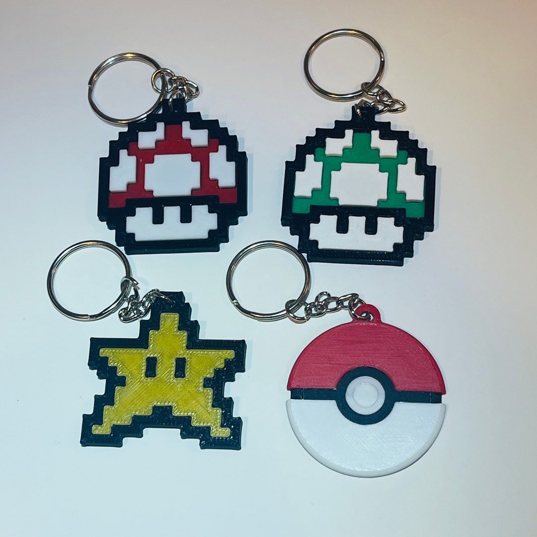 Super Mario Keychains: Retro 8-bit Mushroom, Pixel Star, Pokemon Poke ...