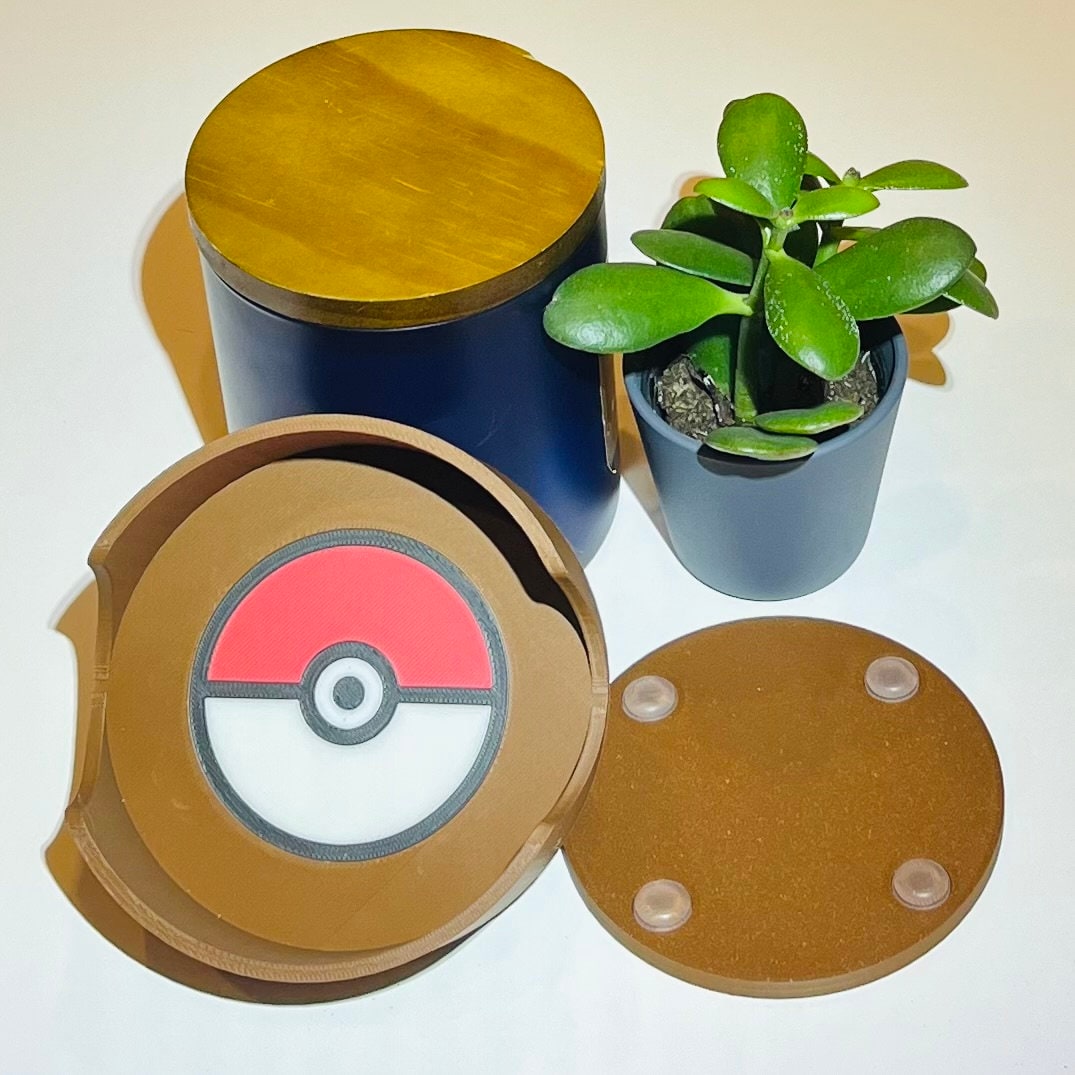 Pokemon Eevee Coaster: Set of 4 Coasters With Poke-ball Coaster Holder ...