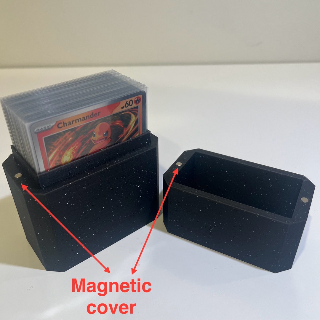 Twinkling Black Trading Card Deck Box, Magnet Storage Case | Fits 60 ...