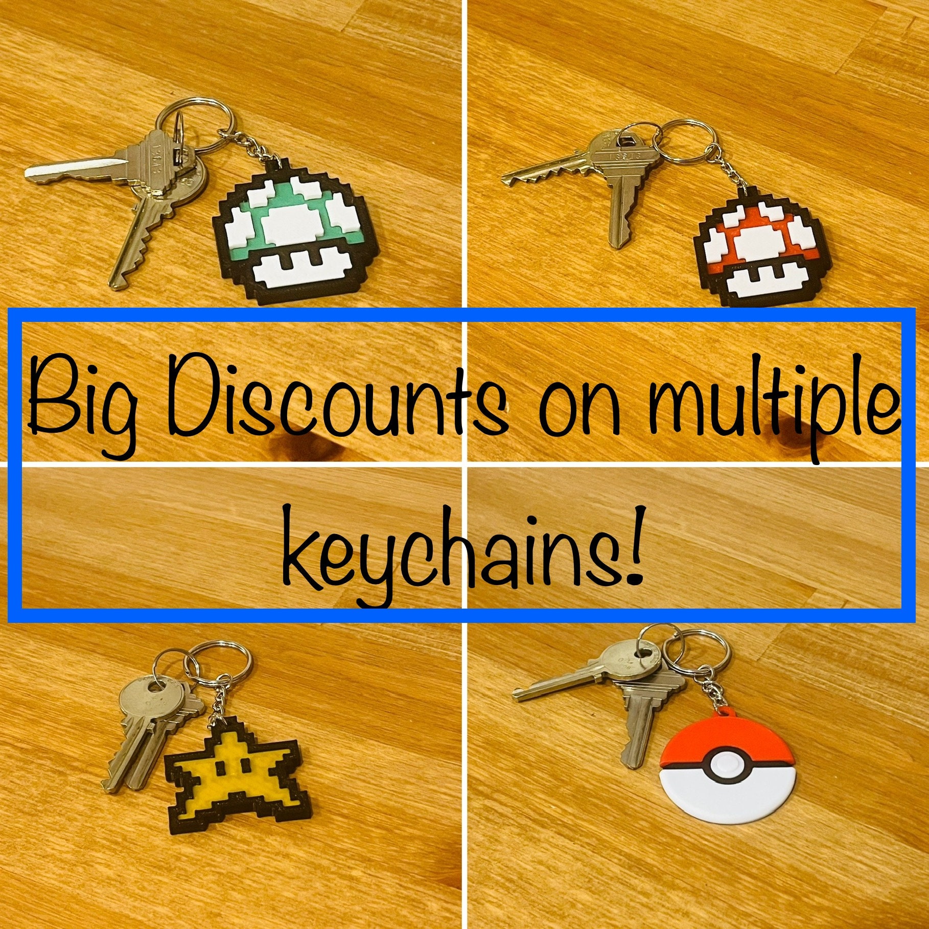 Super Mario Keychains: Retro 8-bit Mushroom, Pixel Star, Pokemon Poke ...