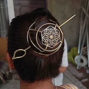 Gold Hair Bun Holder, Handmade Hair Pin, Hair Pick, Modern Hair Stick ...