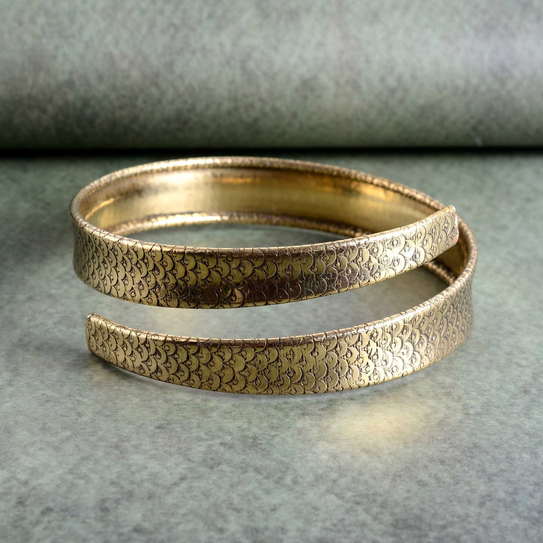 Fish Skin Arm Cuff, Adjustable Arm Cuff, Brass Bracelet, Bohemian ...