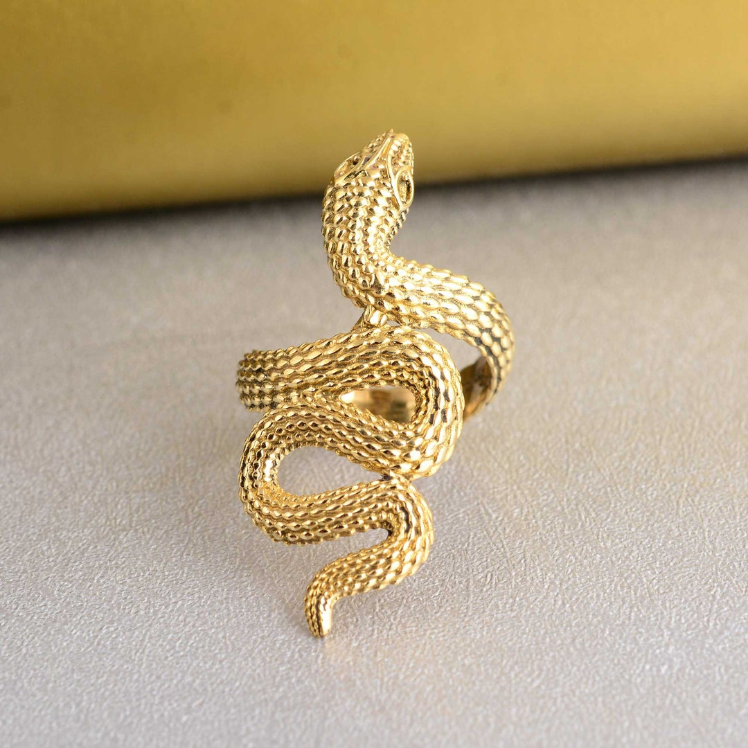 Gold Snake Ring, Adjustable Snake Ring, Statement Ring, Open Serpent Band, Snake Jewelry ...